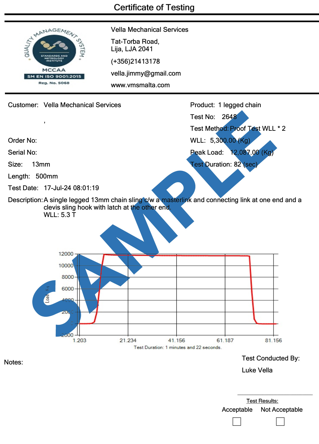 Proof Testing - Vella Mechanical Services Ltd.